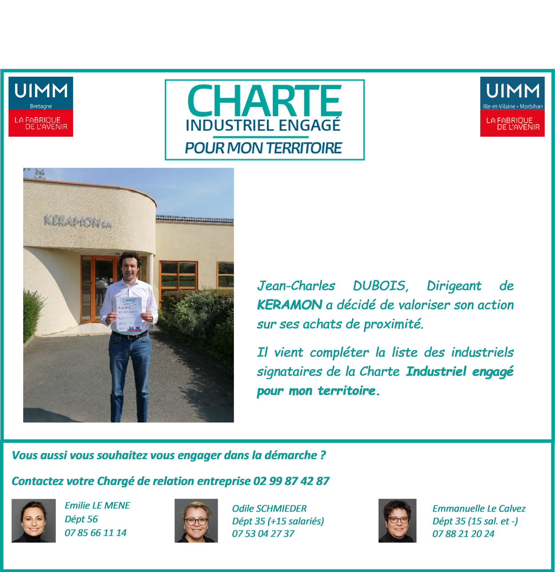 Jean- Charles DUBOIS, Dirigeant de KERAMON, signe la Charte "Industriel engagé pour mon ...
